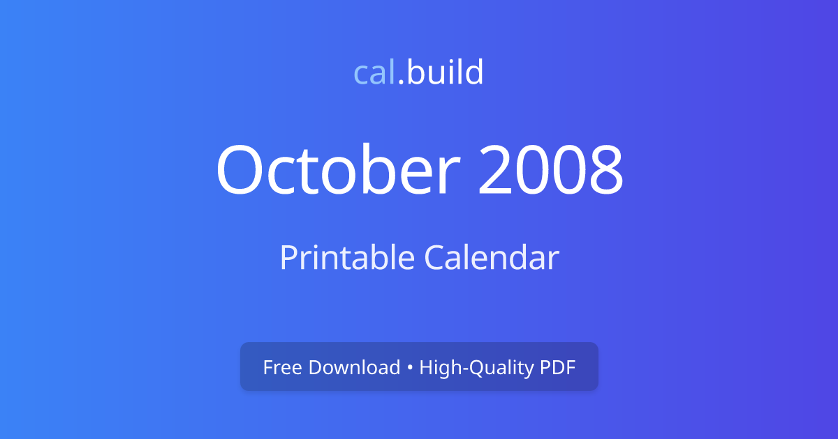 October 2008 Calendar Printable | Free Download