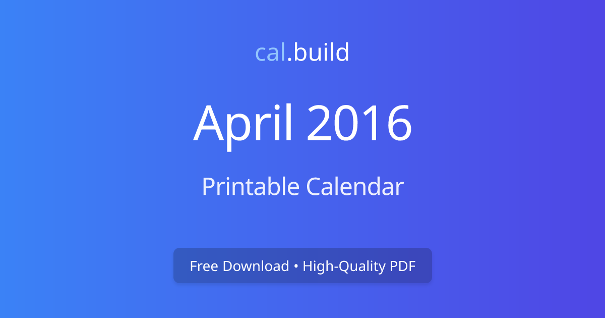 April 2016 Calendar Printable | Free Download