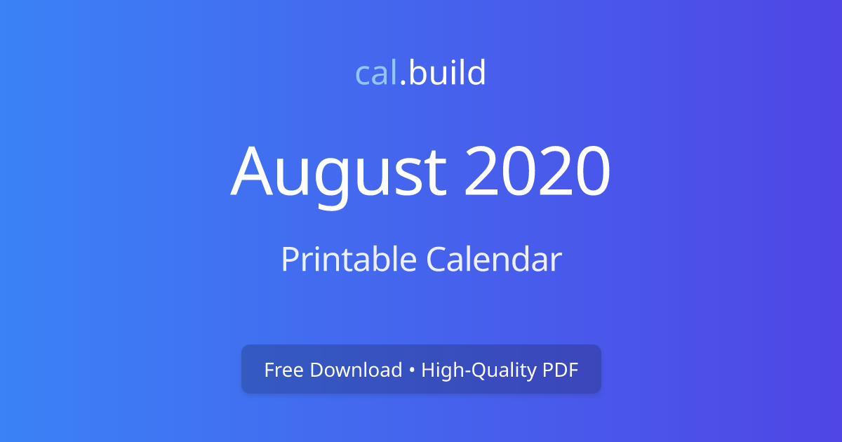 August 2020 Calendar Printable | Free Download