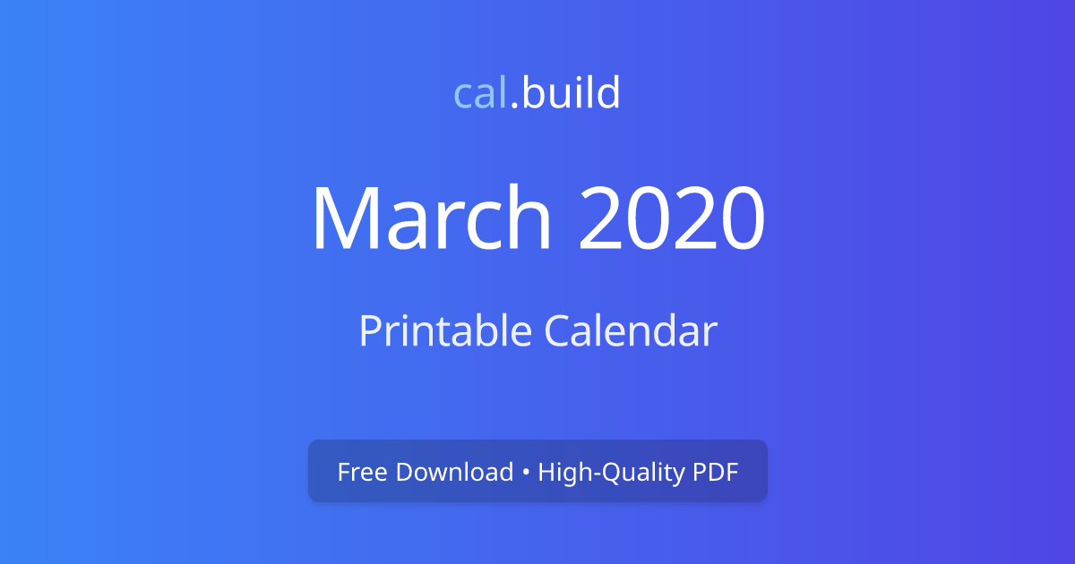 March 2020 Calendar Printable | Free Download