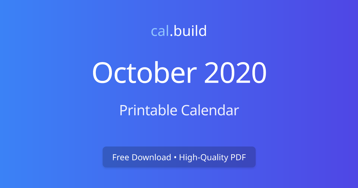 October 2020 Calendar Printable | Free Download