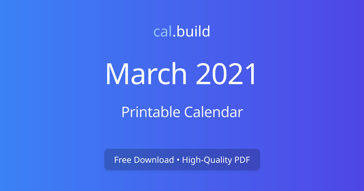 March 2021 Calendar Printable | Free Download