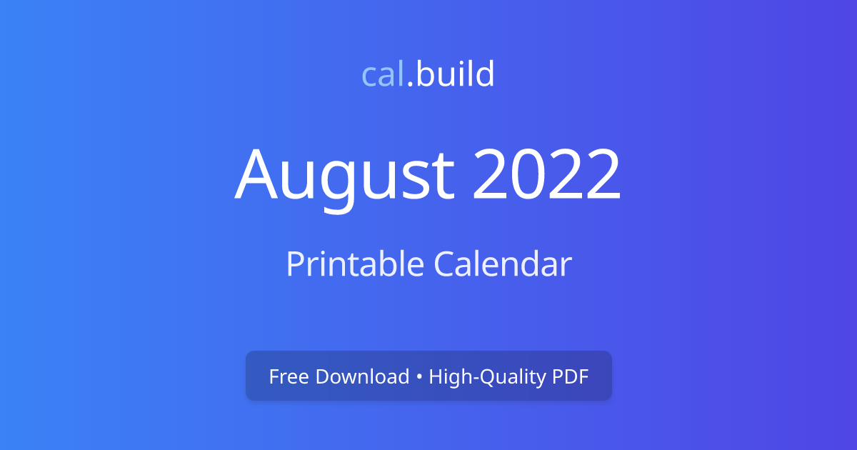 August 2022 Calendar Printable | Free Download