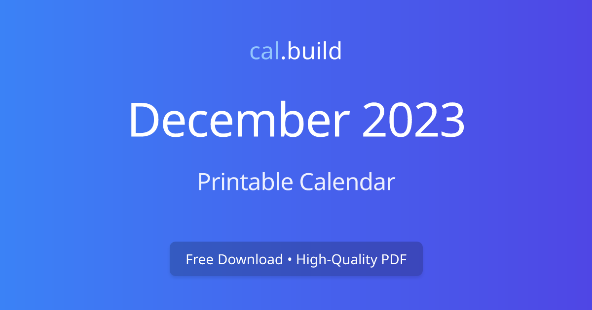 December 2023 Calendar Printable | Free Download