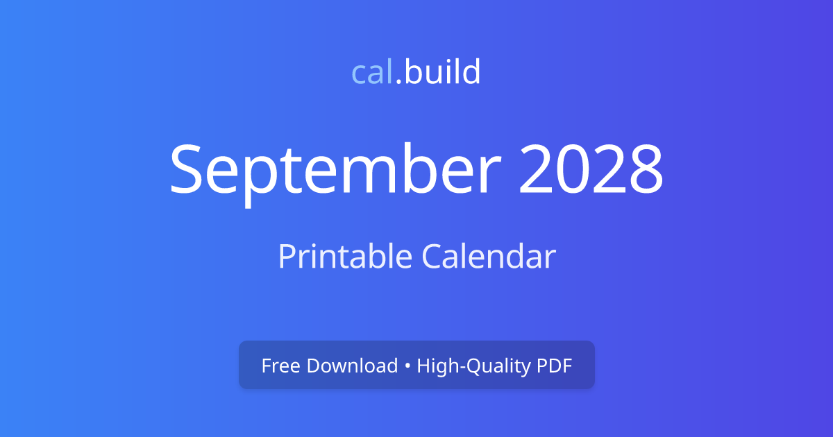 September 2028 Calendar Printable | Free Download
