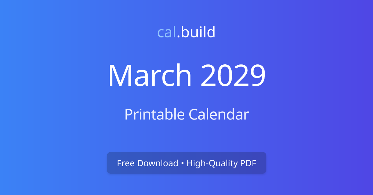 March 2029 Calendar Printable | Free Download